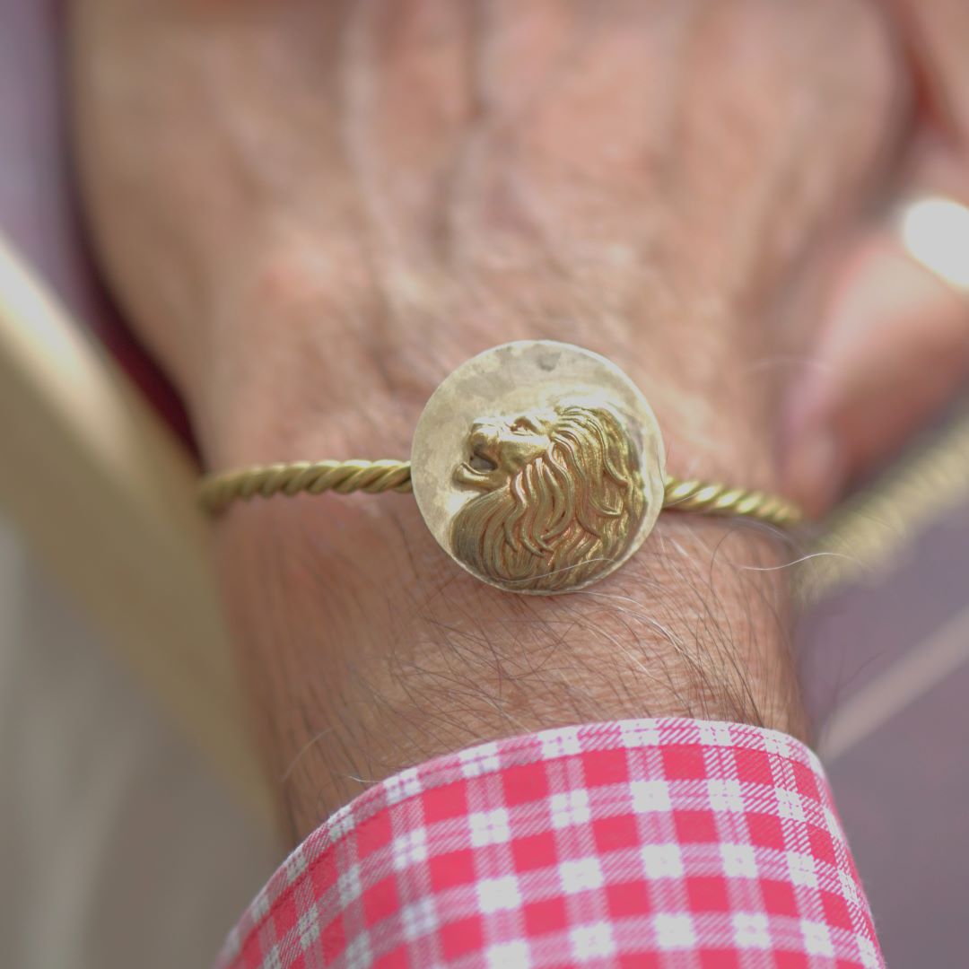 Quirksmith Leo Bracelet | Silver & Brass Kada with Zodiac Symbol